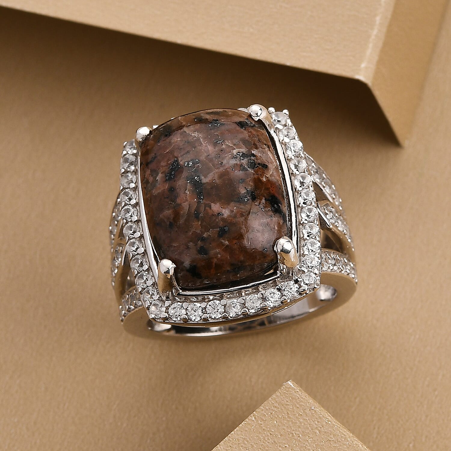 Yooperlite and Natural Cambodian Zircon Ring in Platinum Overlay ...