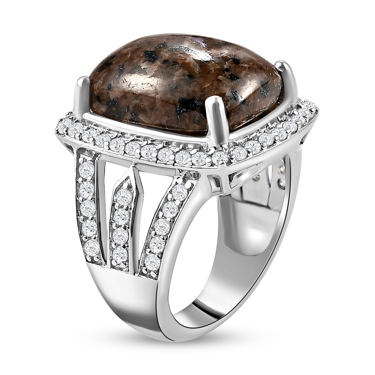 Yooperlite and Natural Cambodian Zircon Ring in Platinum Overlay ...