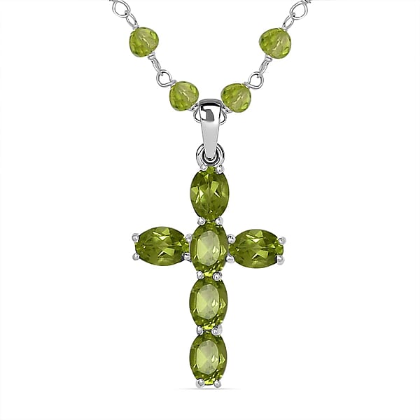 Hebei Peridot Cross Necklace (Size 20) in Sterling Silver 12.70 Ct ...