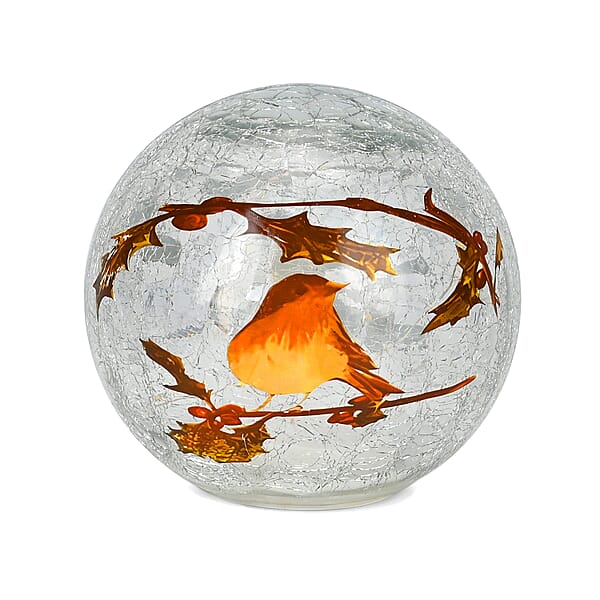 Cracked Glass Sphere Table Lamp with Brown Bird and Branches Pattern ...