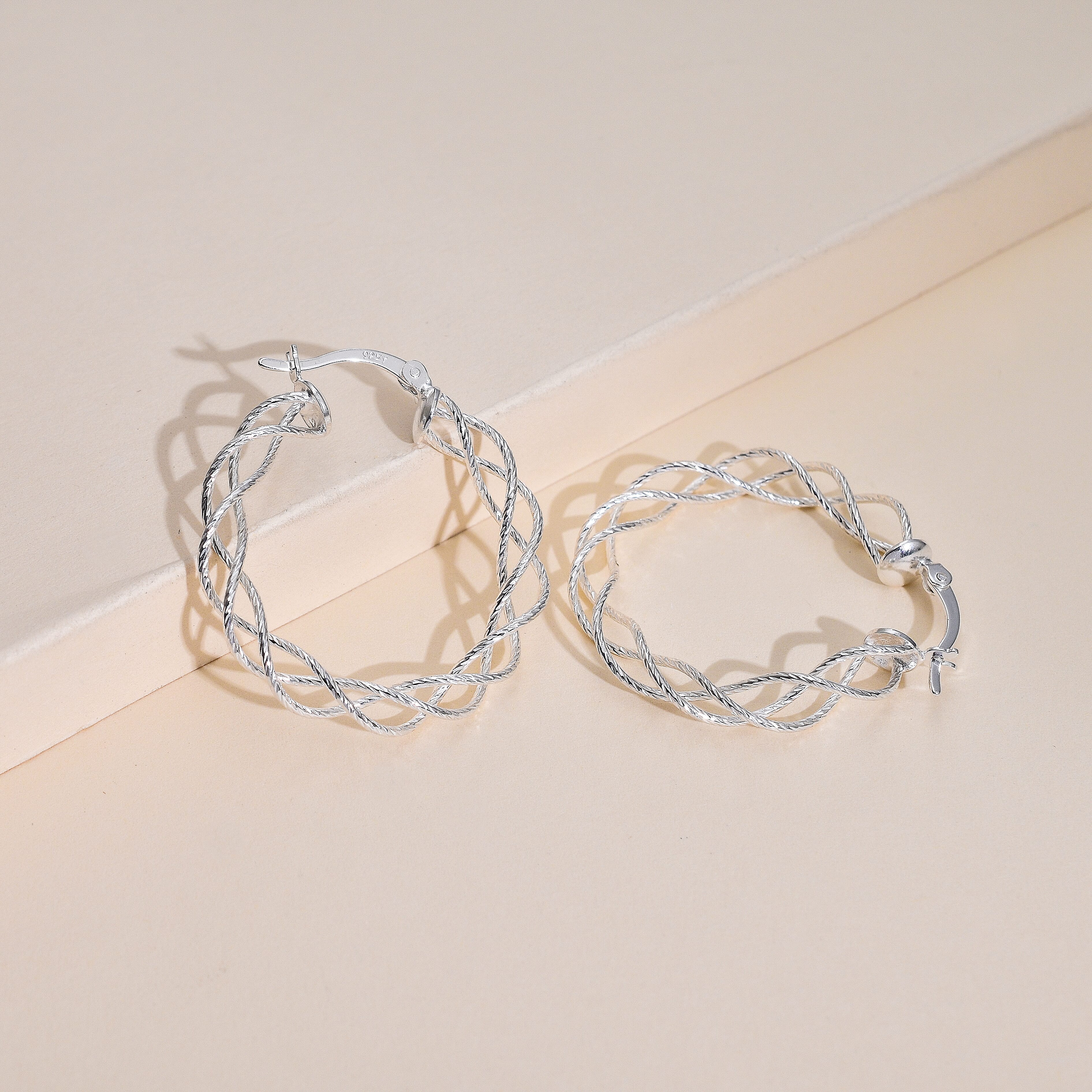 Sterling Silver Hoop Earrings With Clasp - 8959294 - TJC