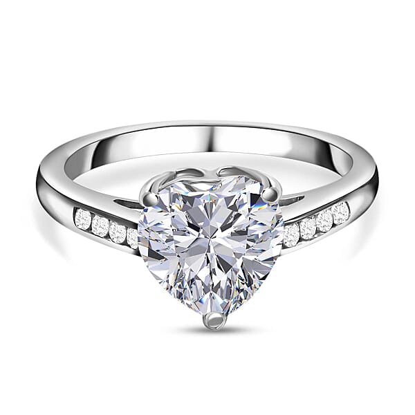 Moissanite Heart Ring in Platinum Overlay Sterling Silver 1.93 ct ...