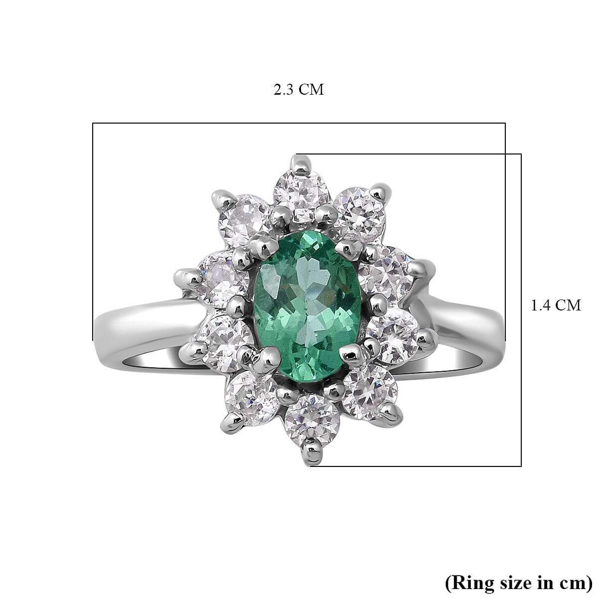 Emeraldine Apatite and Natural Cambodian Zircon Ring in Rhodium Overlay ...