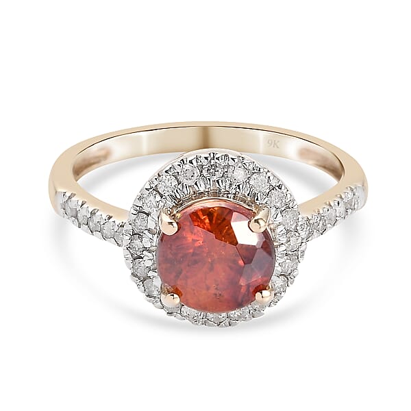 9K Yellow Gold Halo AAA Red Sphalerite Ring in Diamond Accent 2.15 Ct ...