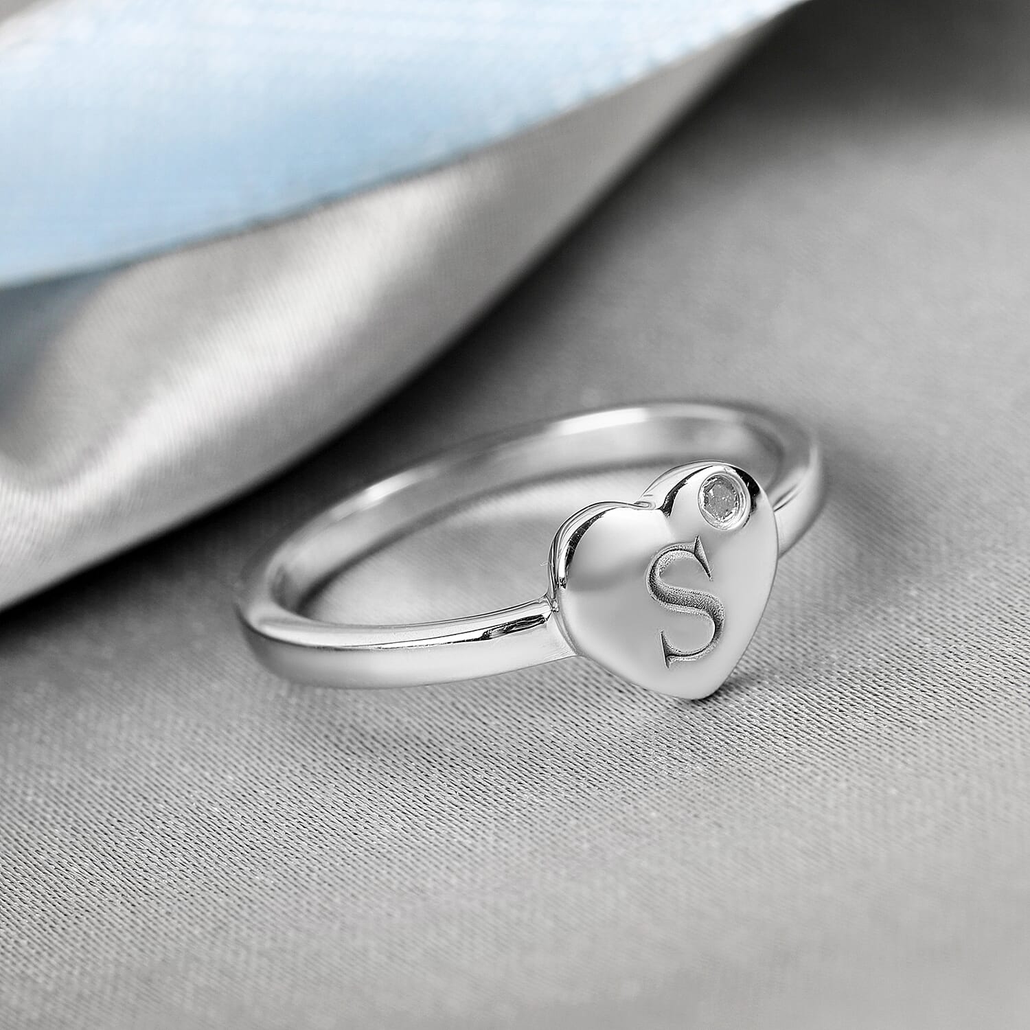 Personalised Engravable Initial Heart Diamond Ring - D10118 - TJC