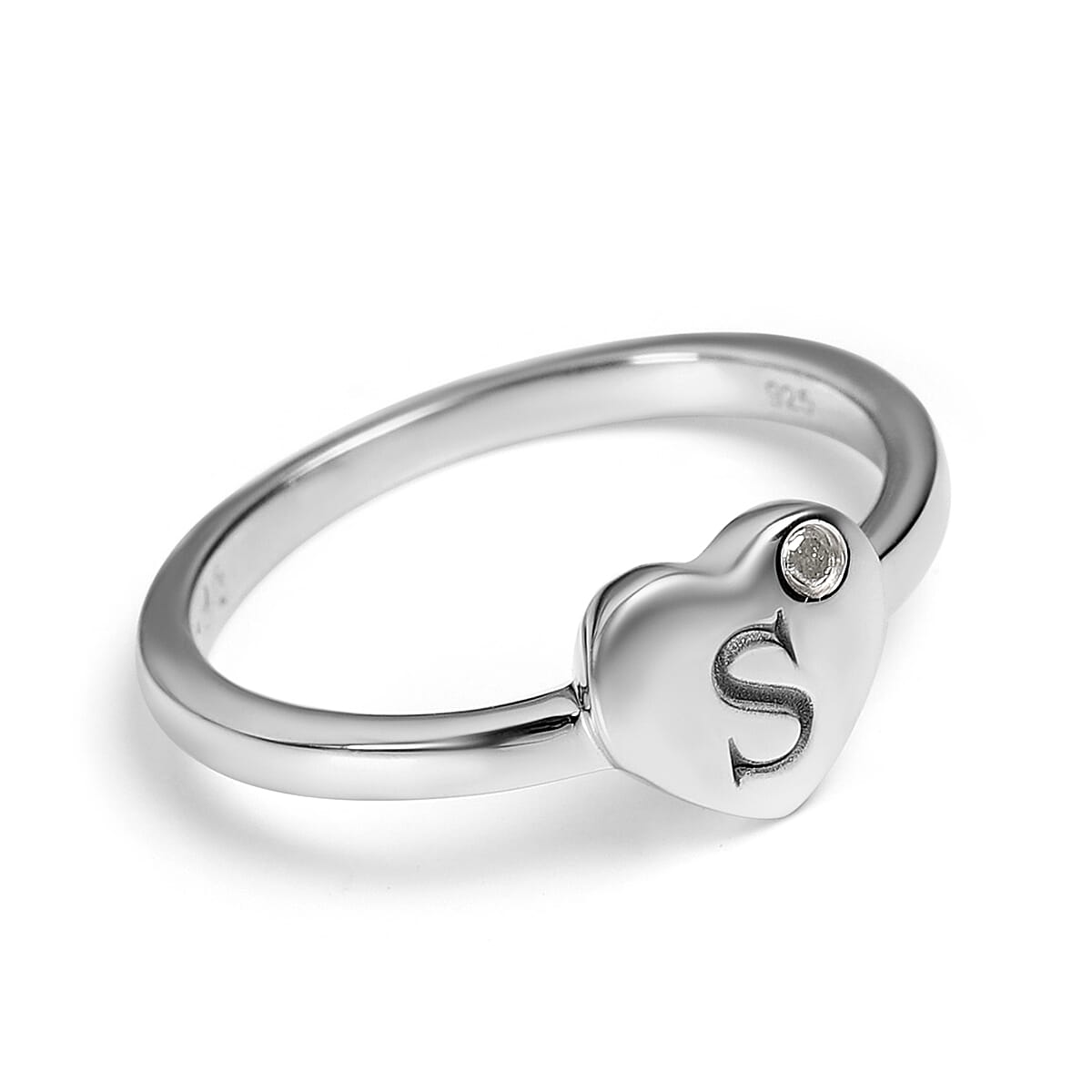 Personalised Engravable Initial Heart Diamond Ring - D10118 - TJC