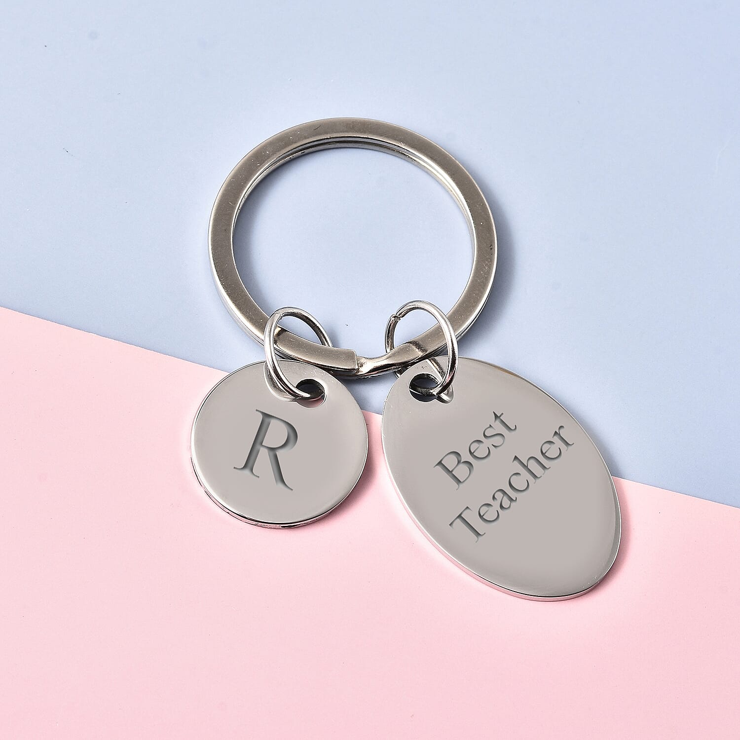 Personalised Engravable Round and Oval disc Key ring in Silver-Tone ...